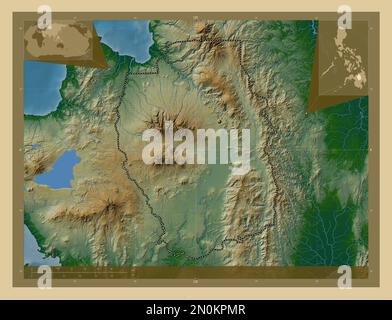 Bukidnon, province of Philippines. Colored elevation map with lakes and ...