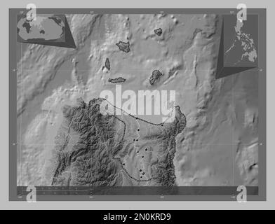 Cagayan, province of Philippines. Grayscale elevation map with lakes ...