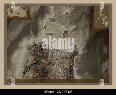 Cagayan, province of Philippines. Colored elevation map with lakes and ...