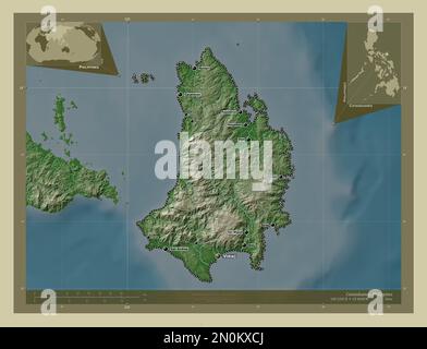 Catanduanes, province of Philippines. Colored elevation map with lakes ...