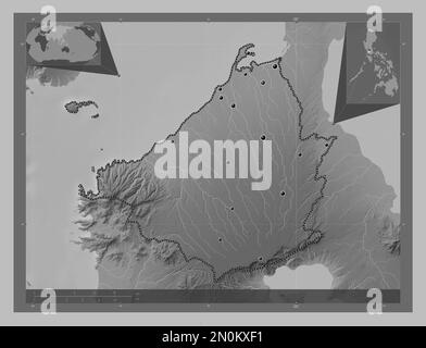 Cavite, province of Philippines. Grayscale elevation map with lakes and ...