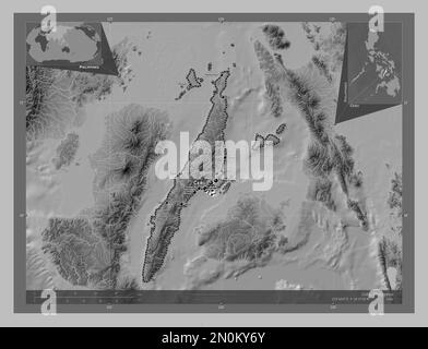 Cebu, province of Philippines. Grayscale elevation map with lakes and ...