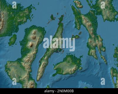 Cebu, province of Philippines. Colored elevation map with lakes and ...