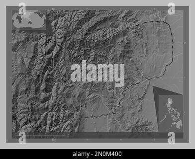 Ifugao, province of Philippines. Grayscale elevation map with lakes and ...