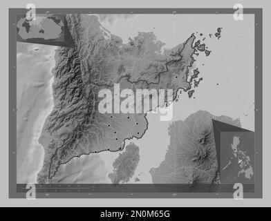 Iloilo, province of Philippines. Grayscale elevation map with lakes and ...