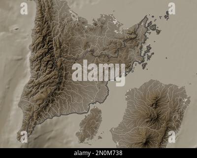 Iloilo, province of Philippines. Colored elevation map with lakes and ...