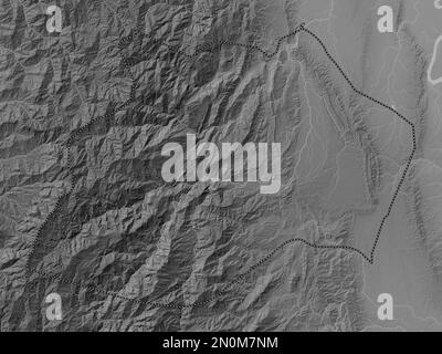 Kalinga, province of Philippines. Grayscale elevation map with lakes ...