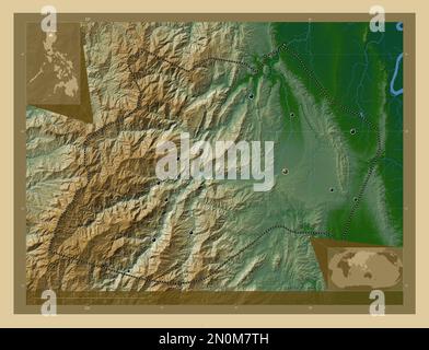 Kalinga, province of Philippines. Colored elevation map with lakes and ...