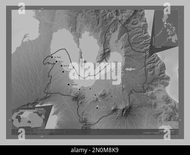 Laguna, province of Philippines. Grayscale elevation map with lakes and ...