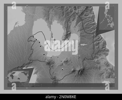 Laguna, province of Philippines. Grayscale elevation map with lakes and ...