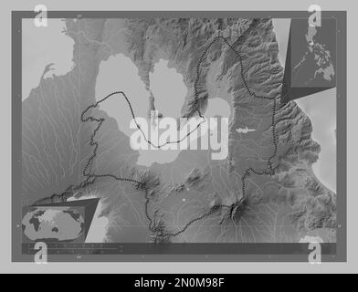 Laguna, province of Philippines. Grayscale elevation map with lakes and ...