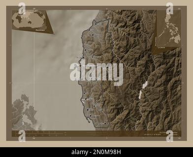 La Union, province of Philippines. Colored elevation map with lakes and ...