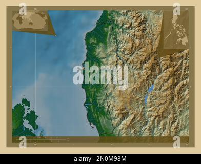 La Union, province of Philippines. Colored elevation map with lakes and ...