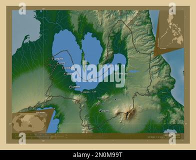 Laguna, province of Philippines. Colored elevation map with lakes and ...
