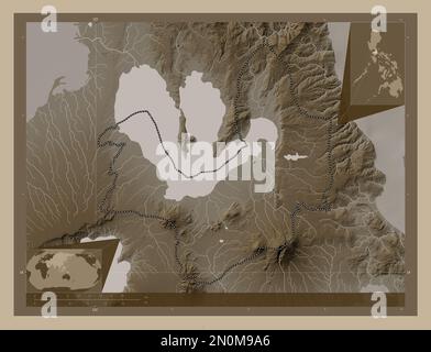 Laguna, province of Philippines. Colored elevation map with lakes and ...