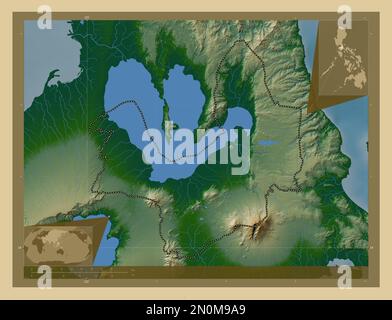 Laguna, province of Philippines. Colored elevation map with lakes and ...