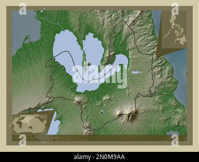 Laguna, province of Philippines. Colored elevation map with lakes and ...