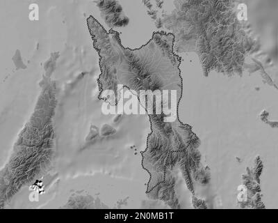 Leyte, province of Philippines. Grayscale elevation map with lakes and ...