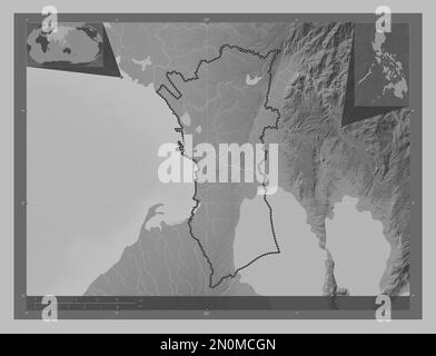 Metropolitan Manila, province of Philippines. Grayscale elevation map ...