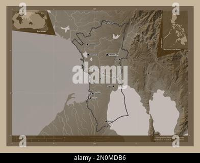 Metropolitan Manila, province of Philippines. Colored elevation map ...