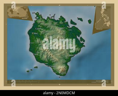 Marinduque, province of Philippines. Elevation map colored in wiki ...