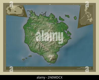 Marinduque, province of Philippines. Colored elevation map with lakes ...