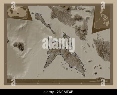 Masbate, province of Philippines. Colored elevation map with lakes and ...