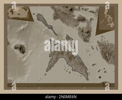 Masbate, province of Philippines. Colored elevation map with lakes and ...