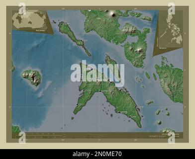 Masbate, province of Philippines. Colored elevation map with lakes and ...