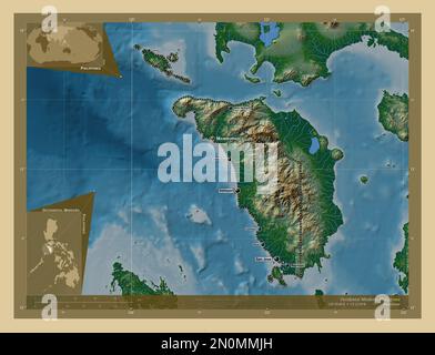 Occidental Mindoro, province of Philippines. Colored elevation map with ...