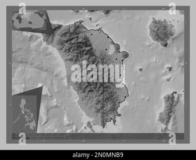 Oriental Mindoro, province of Philippines. Grayscale elevation map with ...