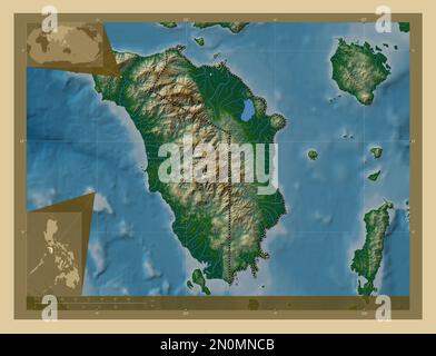 Oriental Mindoro, province of Philippines. Elevation map colored in ...
