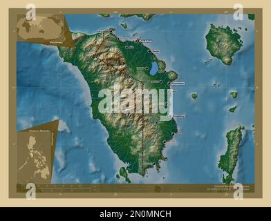 Oriental Mindoro, province of Philippines. Colored elevation map with ...