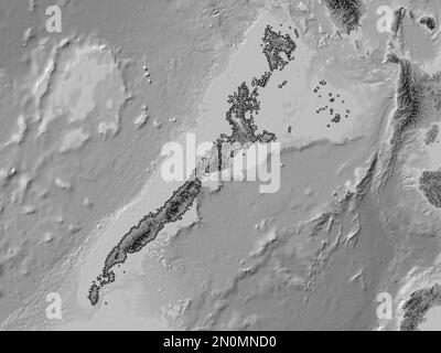 Palawan, province of Philippines. Grayscale elevation map with lakes ...