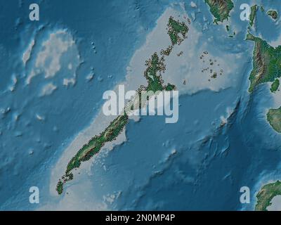Palawan, province of Philippines. Colored elevation map with lakes and ...