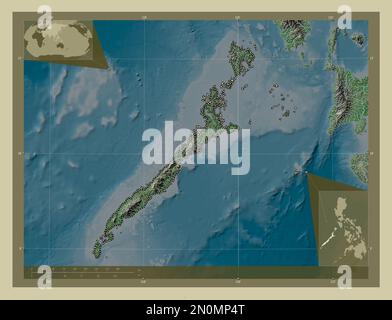 Palawan, province of Philippines. Colored elevation map with lakes and ...