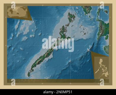 Palawan, province of Philippines. Colored elevation map with lakes and ...