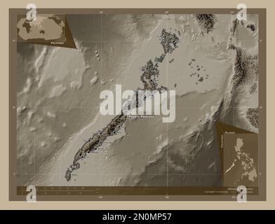Palawan, province of Philippines. Colored elevation map with lakes and ...