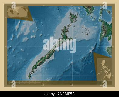 Palawan, province of Philippines. Colored elevation map with lakes and ...