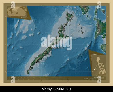 Palawan, province of Philippines. Colored elevation map with lakes and ...