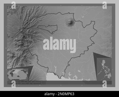 Pampanga, province of Philippines. Grayscale elevation map with lakes ...