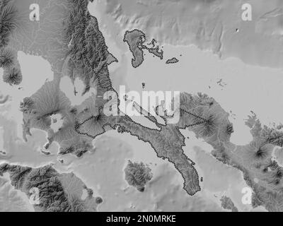 Quezon, province of Philippines. Grayscale elevation map with lakes and ...