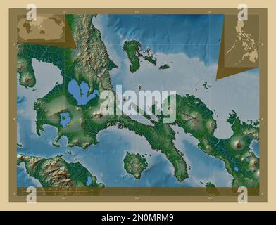 Quezon, province of Philippines. Colored elevation map with lakes and ...