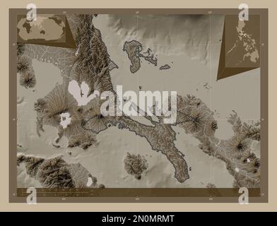 Quezon, province of Philippines. Colored elevation map with lakes and ...