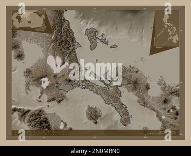 Quezon, province of Philippines. Colored elevation map with lakes and ...