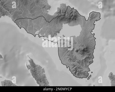 Sorsogon, province of Philippines. Grayscale elevation map with lakes ...