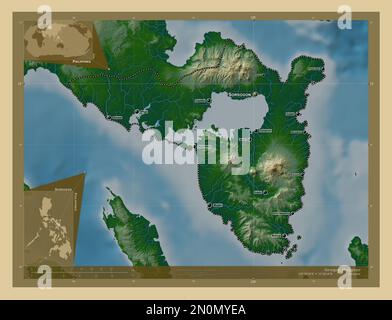 Sorsogon, province of Philippines. Colored elevation map with lakes and ...