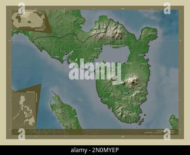 Sorsogon, province of Philippines. Colored elevation map with lakes and ...
