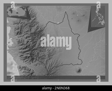 Tarlac, province of Philippines. Grayscale elevation map with lakes and ...