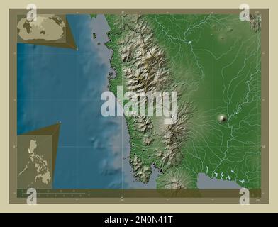 Zambales, province of Philippines. Colored elevation map with lakes and ...